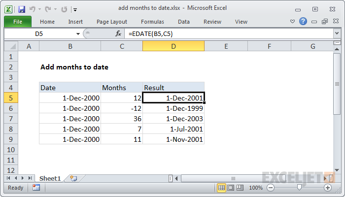 Excel Formula Add Months To Date Exceljet